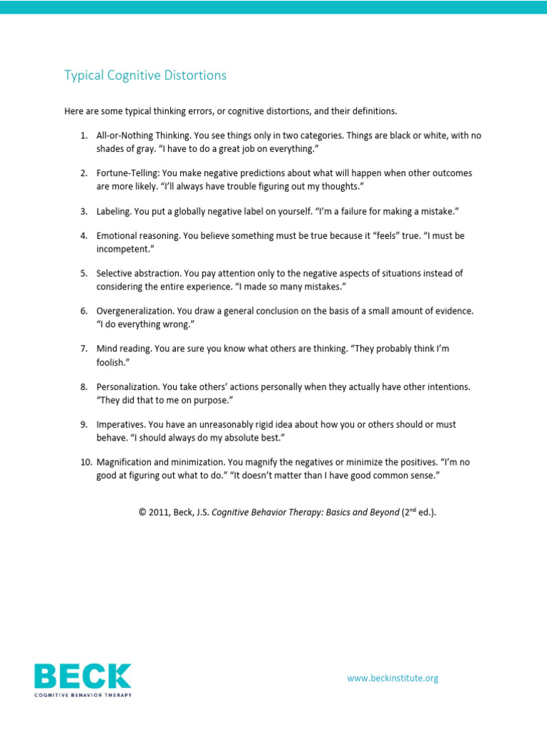 Typical Cognitive Distortions | PDF