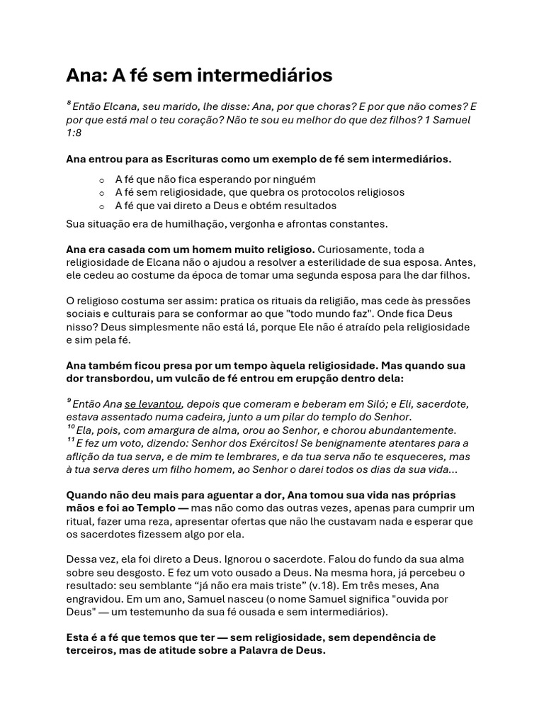 Fé Sem Intermediários: O Exemplo de Ana | PDF
