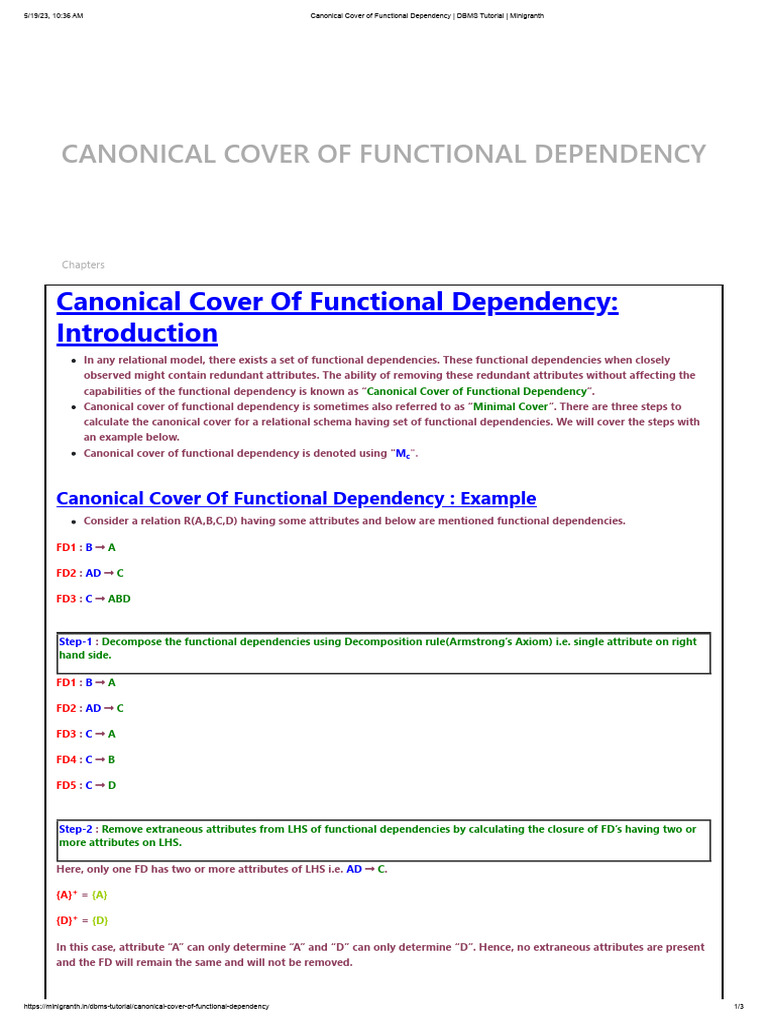 Canonical Cover of Functional Dependency - DBMS Tutorial - Minigranth | PDF | Software Design ...