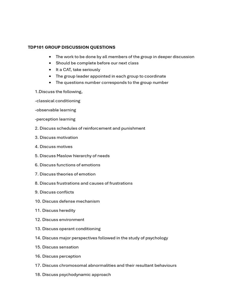 Tdp101 Group Discussion Questions | PDF
