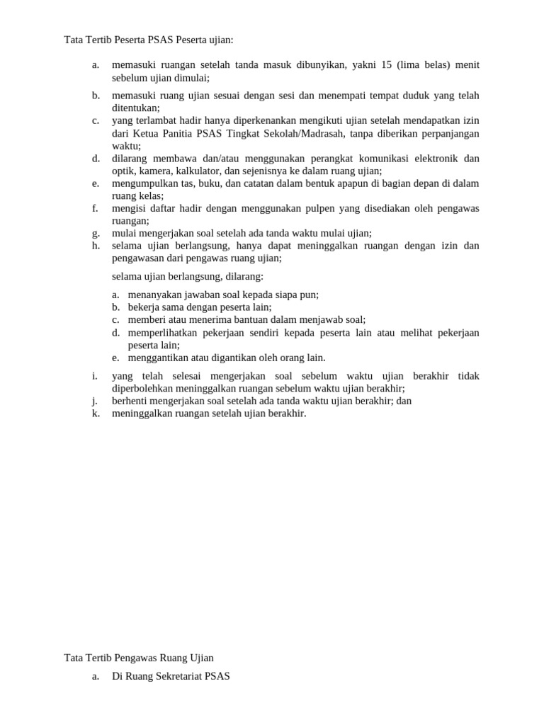 Tata Tertib Ujian PSAS Peserta dan Pengawas | PDF