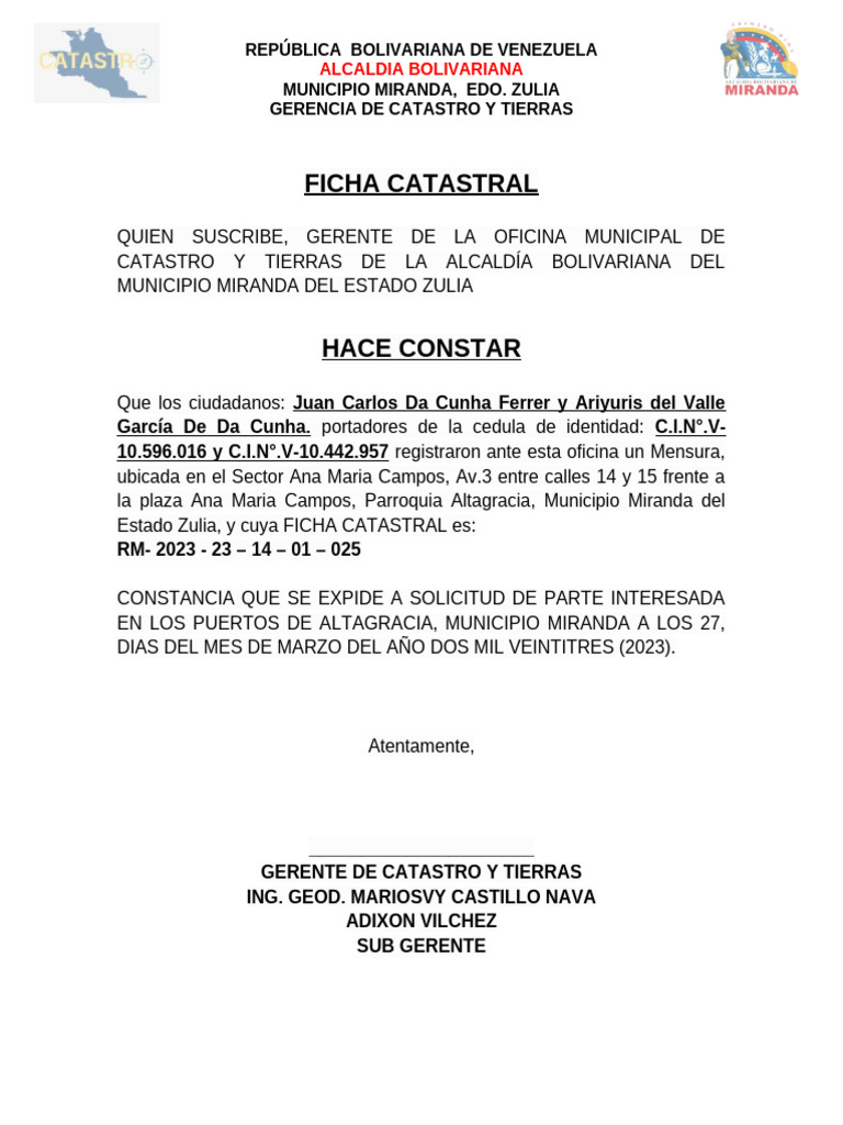 Ficha Catastral Da Cuhna 025 | PDF