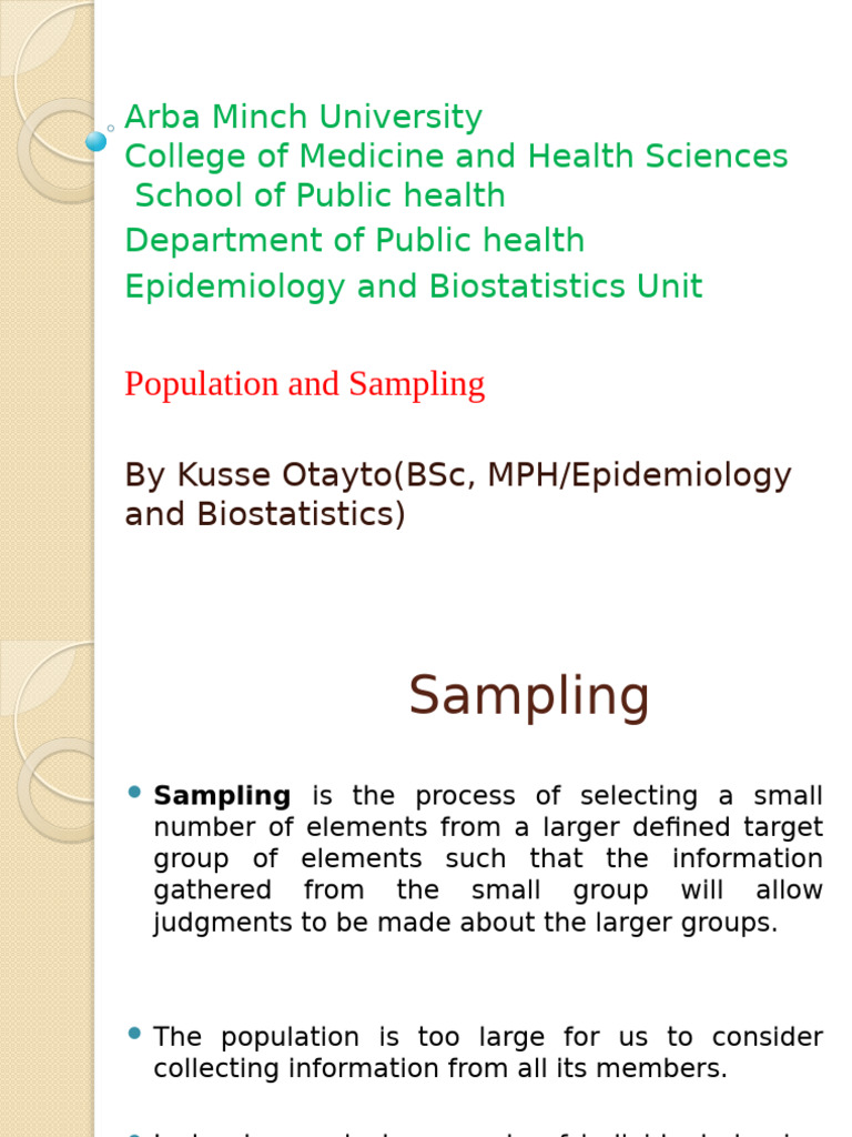 Lect 3 Study Population and Sampling by Kusse For HO | PDF | Sampling (Statistics) | Biostatistics