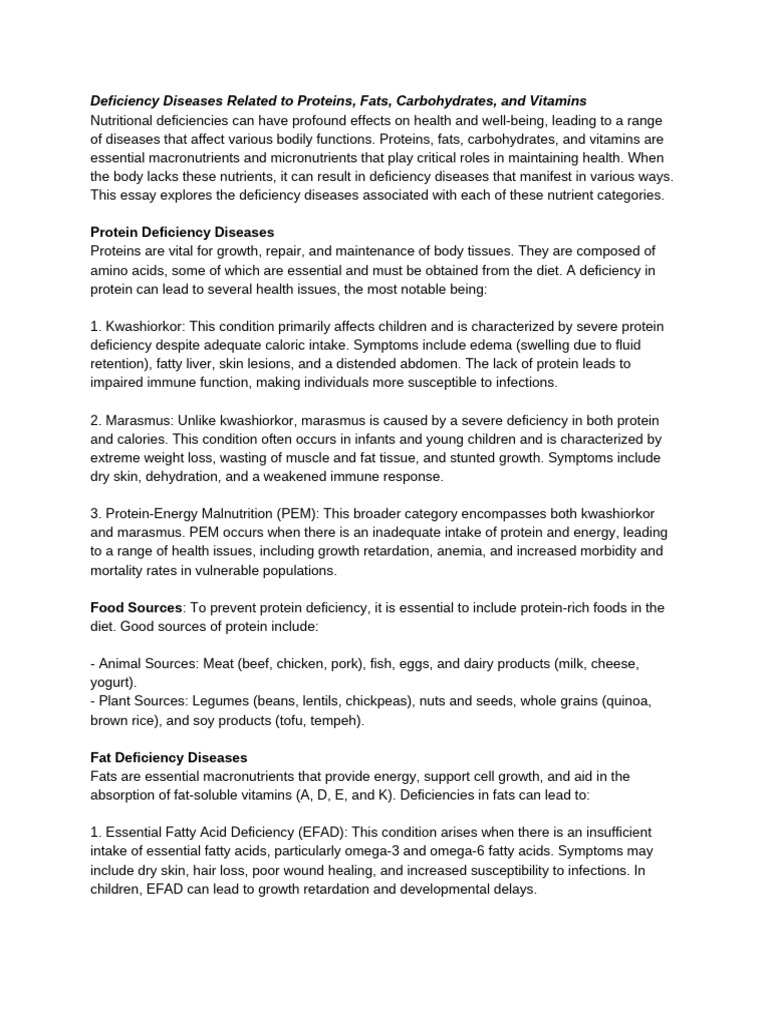 Deficiency Diseases Related To Proteins, Fats, Carbohydrates, and ...