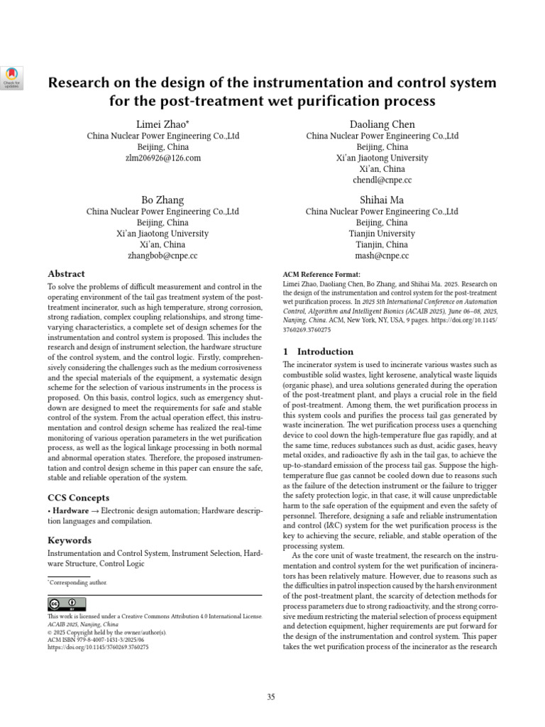Research On The Design of The Instrumentation and Control System For ...