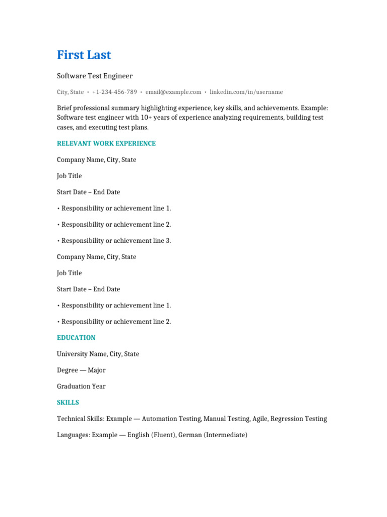 Software Test Engineer Template | PDF