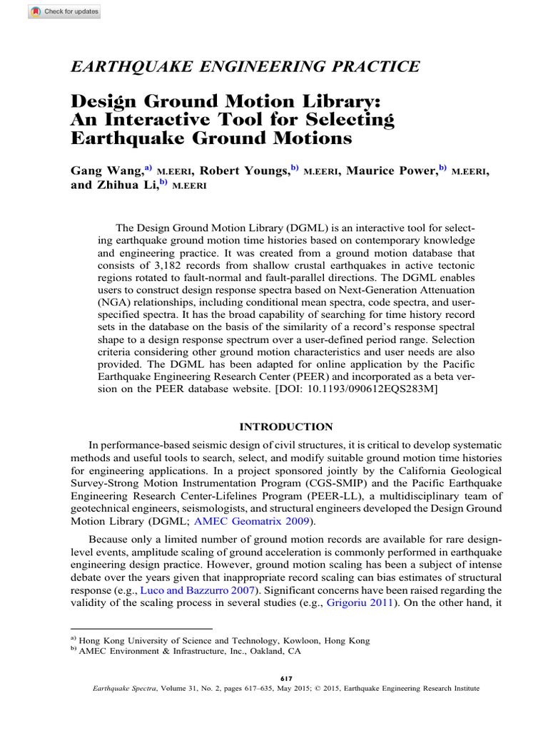 Wang Et Al 2015 Design Ground Motion Library An Interactive Tool For ...