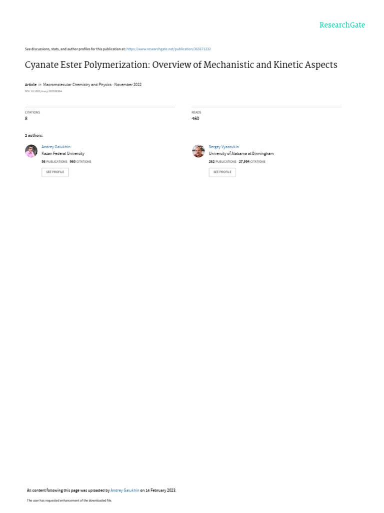 Cyanate Ester Polymerization Insights | PDF | Coordination Complex ...