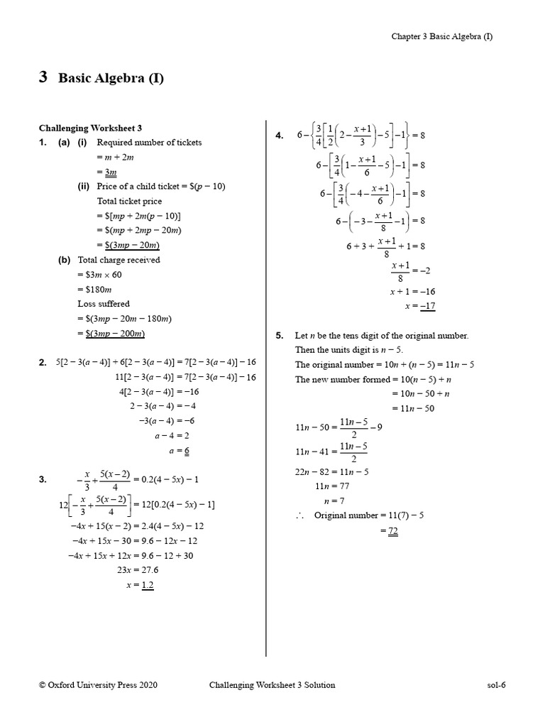 Basic Algebra Worksheet Solutions | PDF | Chess Openings | Chess Theory