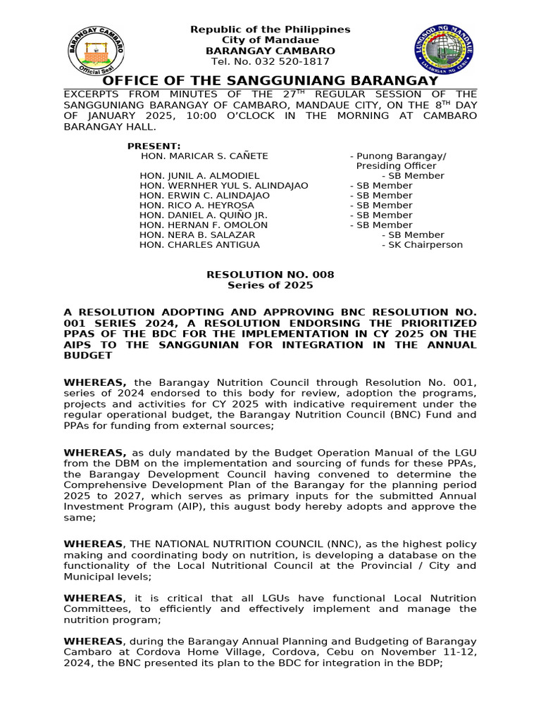 2025-009 Approving Bcpc for Bdc | PDF