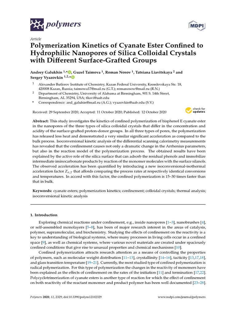 Polymerization Kinetics of Cyanate Ester Confined To | PDF | Polymerization | Porosity