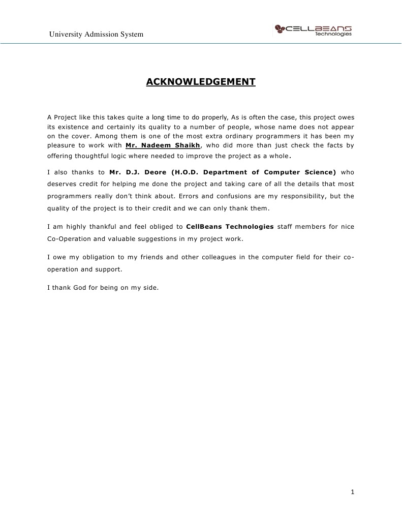 University Admission System Acknowledgement | PDF | Computers
