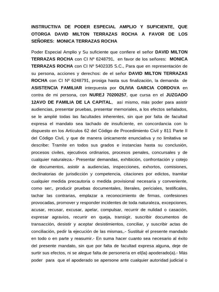 Instructiva de Poder Especial Amplio y Suficiente David Milton | PDF ...