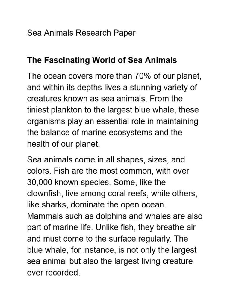 Sea Animals Research Paper | PDF