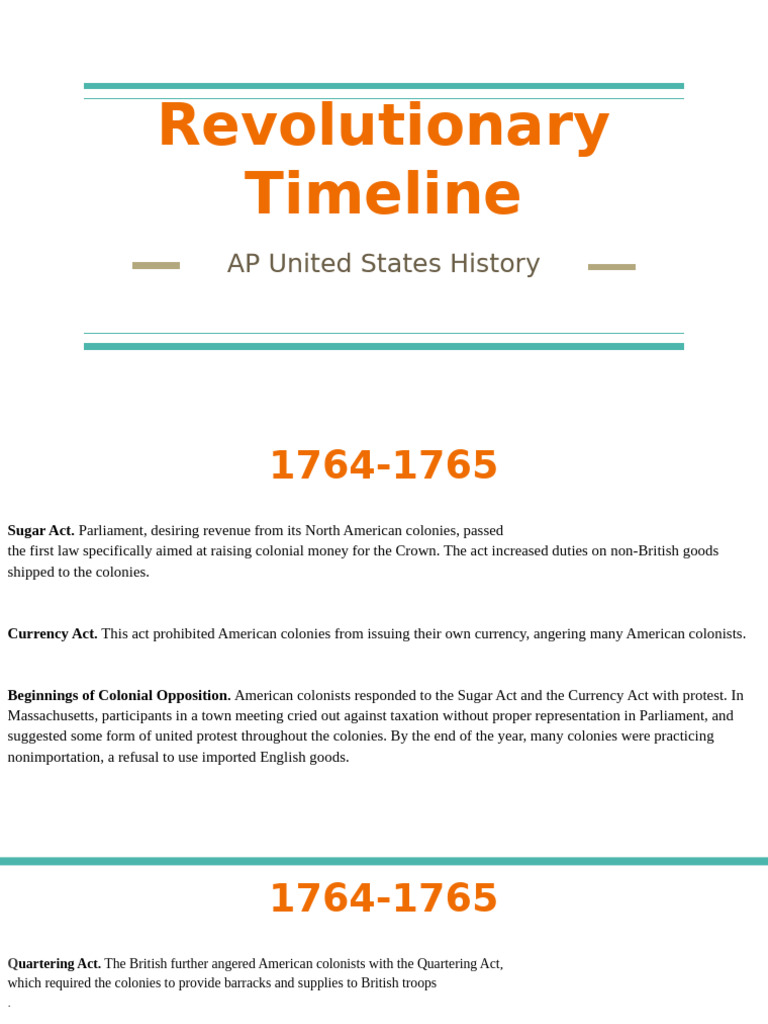 Colonial Resistance Timeline: 1764-1775 | PDF | Thirteen Colonies ...
