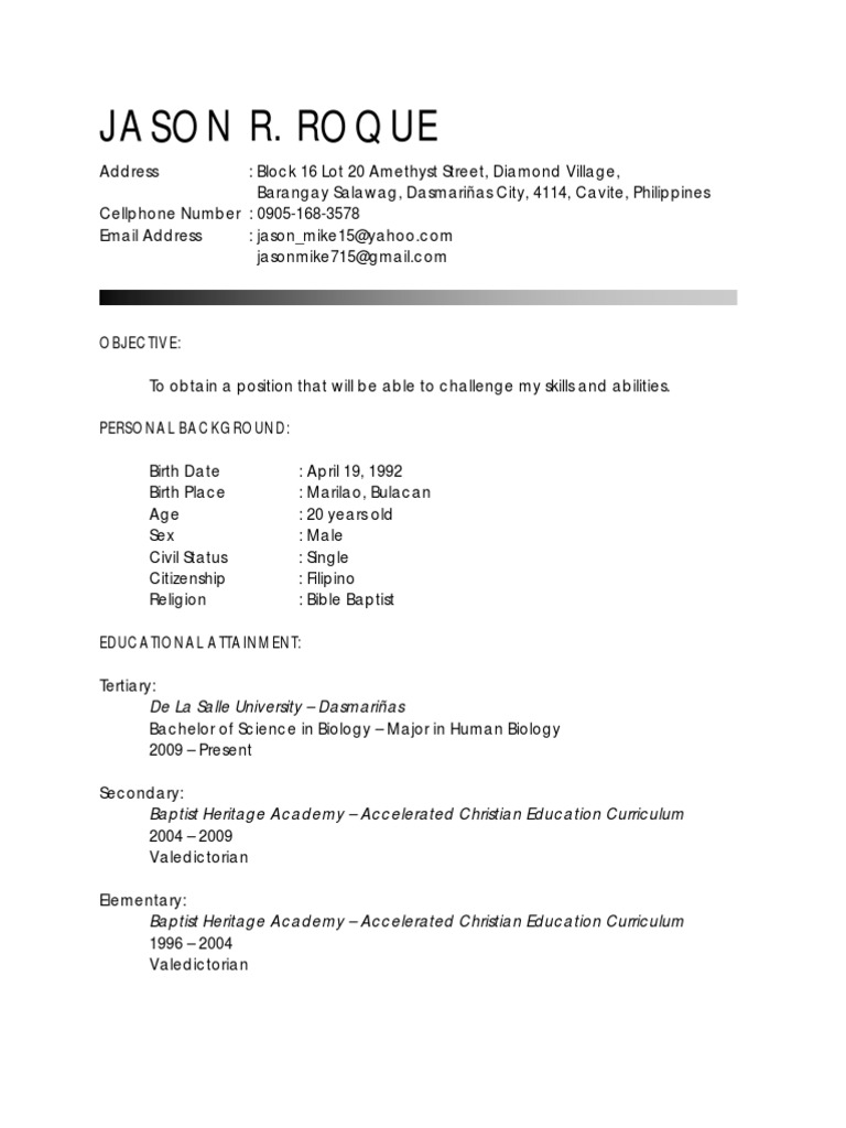 Jason R. Roque - Resume | PDF | College | Philippines