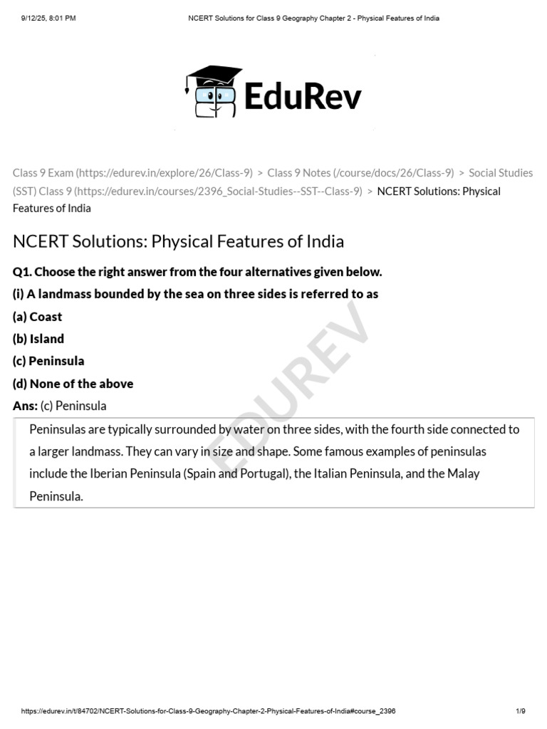 NCERT Solutions For Class 9 Geography Chapter 2 - Physical Features of ...