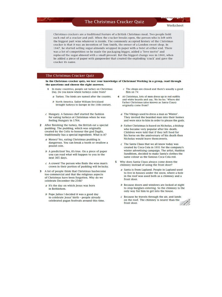 Christmas Cracker Quiz | PDF