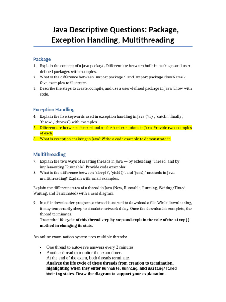 Java Package Exception Multithreading Questions 1 | PDF | Thread (Computing) | Software Engineering