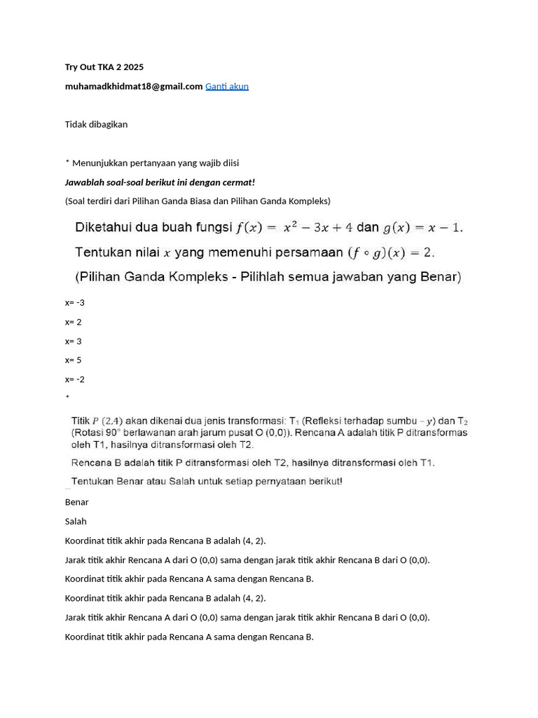 Try Out TKA 2 2025 | PDF