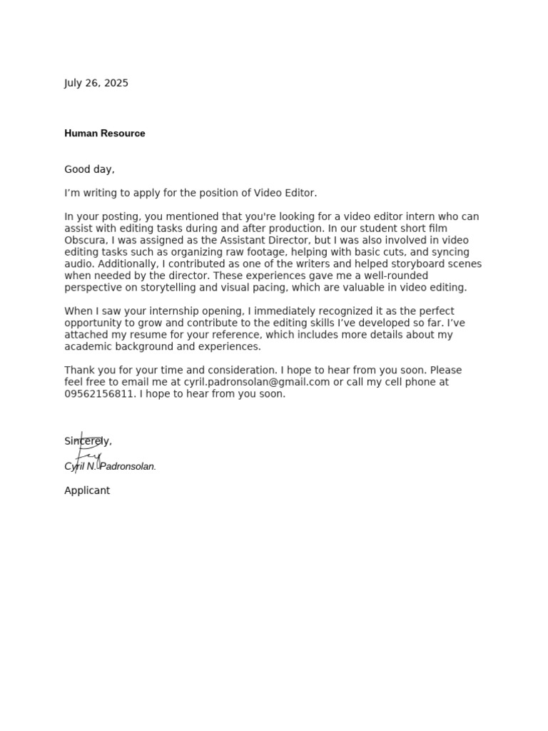 CoverLetter Padronsolan Video Editor | PDF