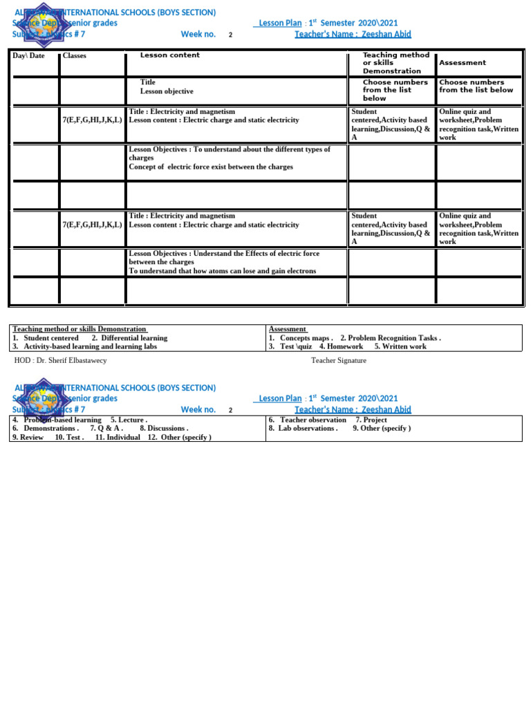 Electric Charge. (Lesson Plan # 2) | PDF | Lesson Plan | Electricity