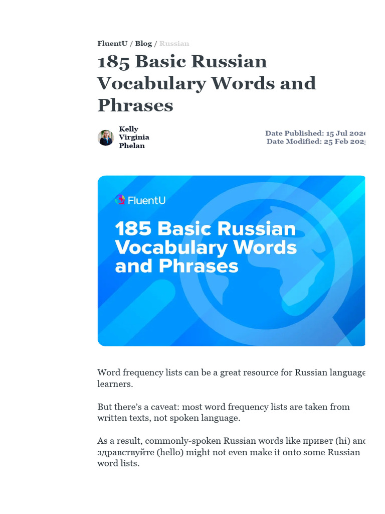 185 Basic Russian Vocabulary Words and Phrases | FluentU | PDF ...