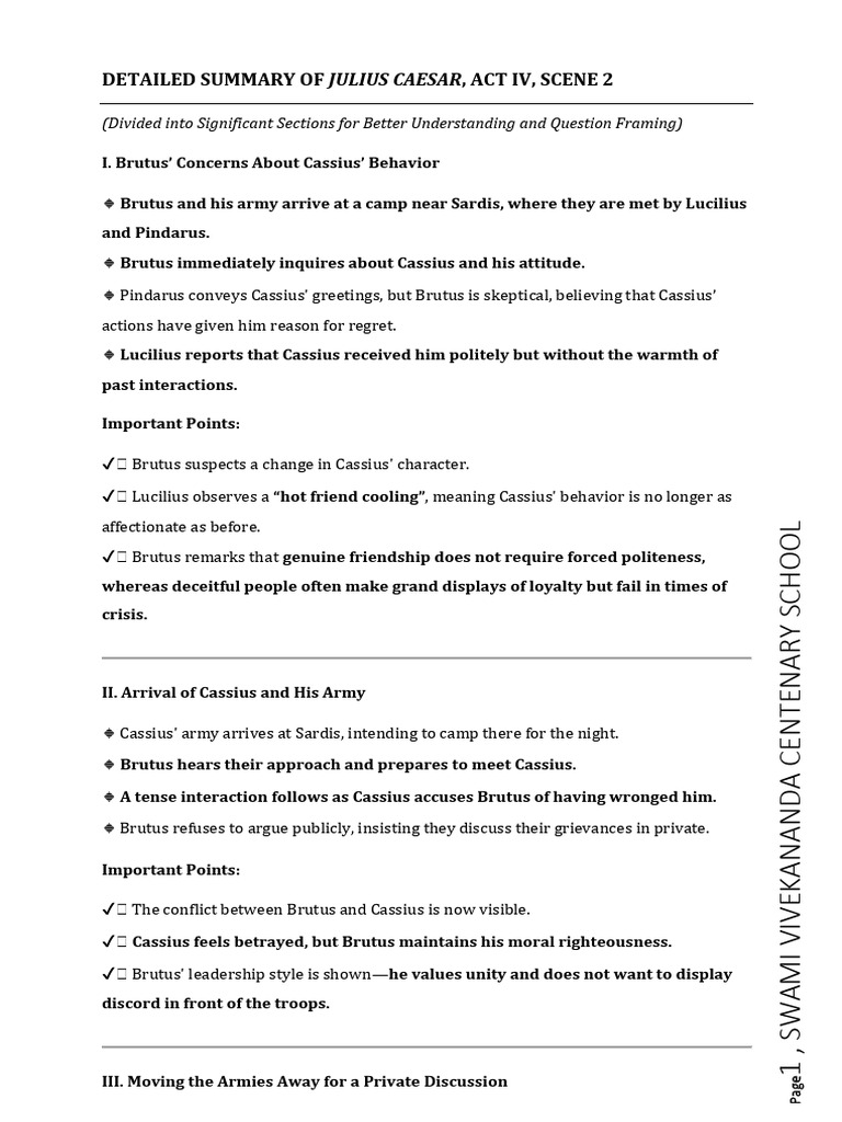 Detailed Summary of Julius Caesar Act 4 SC 2 | PDF | Augustus | Friendship
