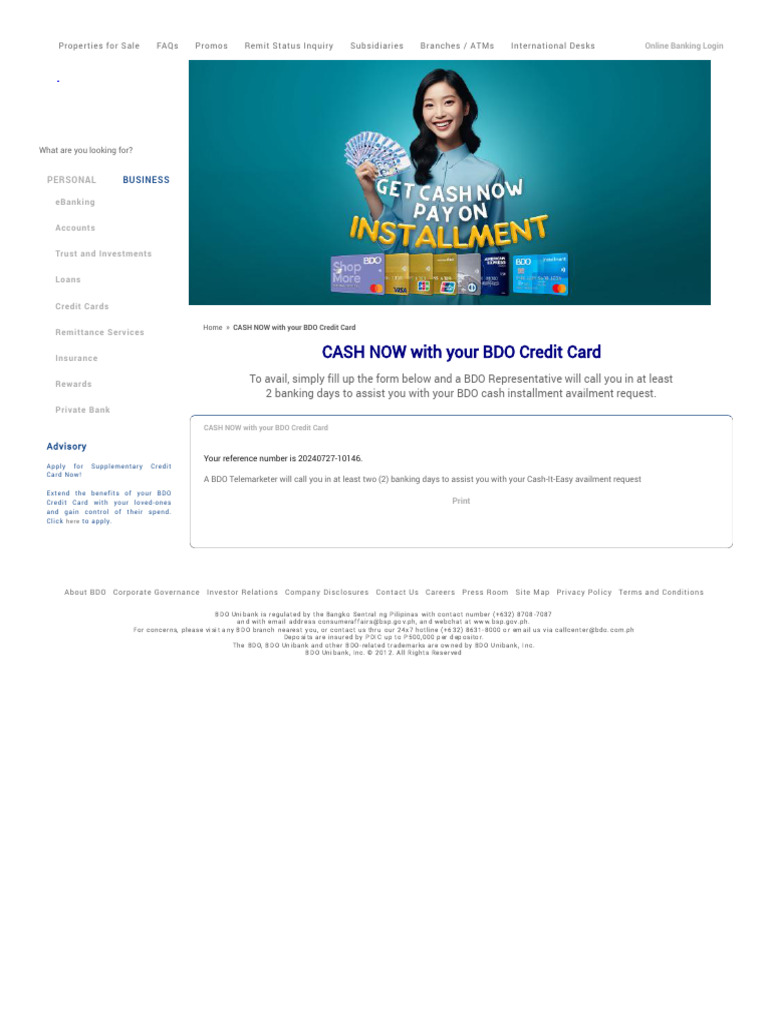CASH NOW With Your BDO Credit Card - Home | PDF | Banking | Business