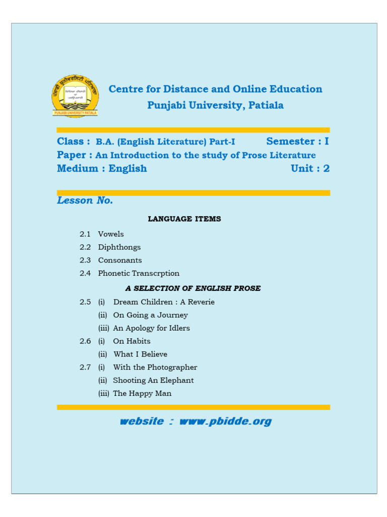 English Literature Unit 2 | PDF | Consonant | Vowel