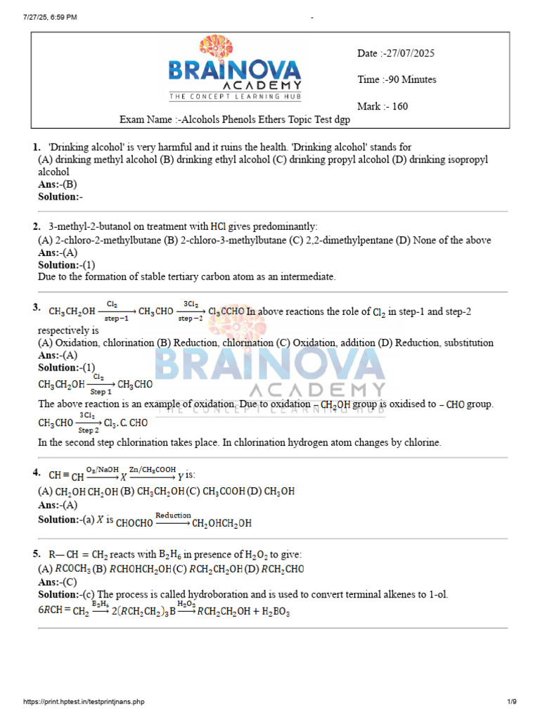 Chemistry Solution | PDF | Ether | Organic Chemistry