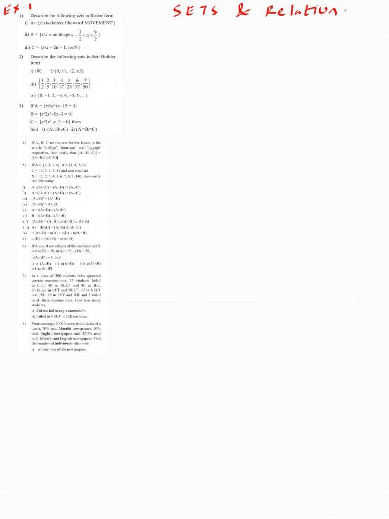 Sets and Relation Question Bank - 240727 - 160601 | PDF