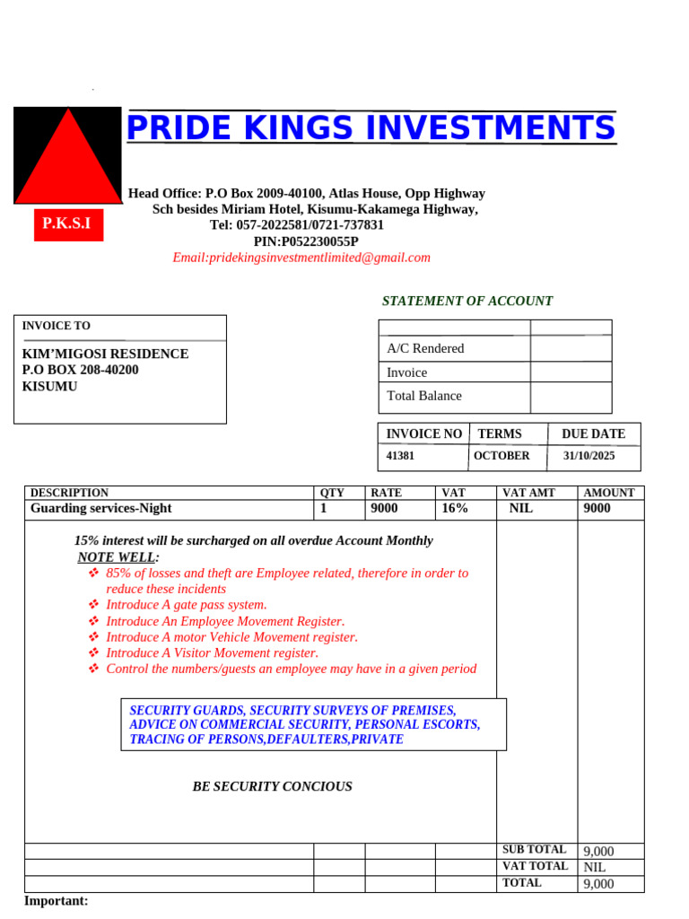 Security Services Invoice Summary | PDF | Value Added Tax | Invoice