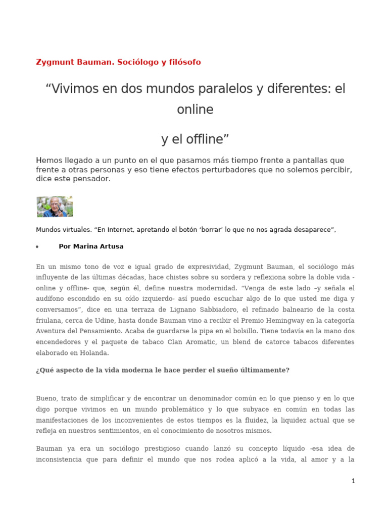U. 2 Bauman Z. Mundo On Line y of Line | PDF | Globalización