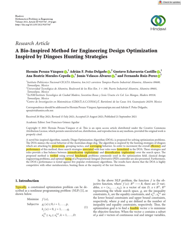 2021 - A Bio Inspired Method For Engineering Design Optimization | PDF ...
