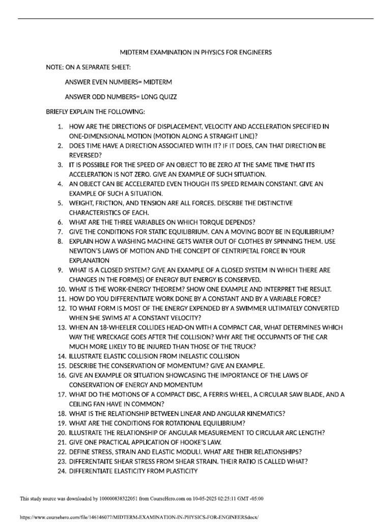 Physics For Engineers (Midterms) | PDF