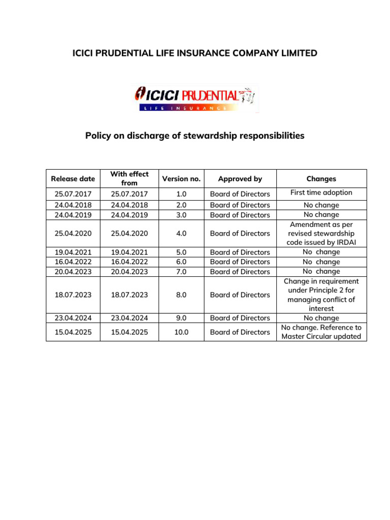 ICICI Prudential Stewardship Policy Guide | PDF | Conflict Of Interest ...