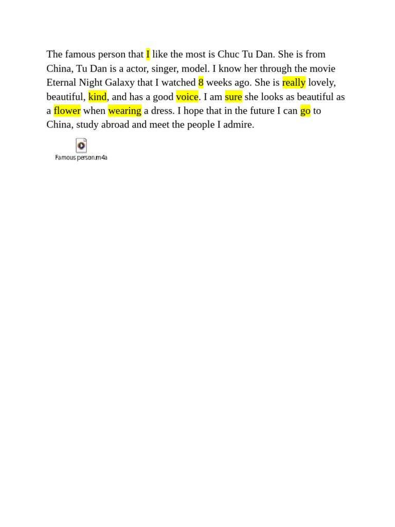 Chuc Tu Dan: My Favorite Celebrity | PDF