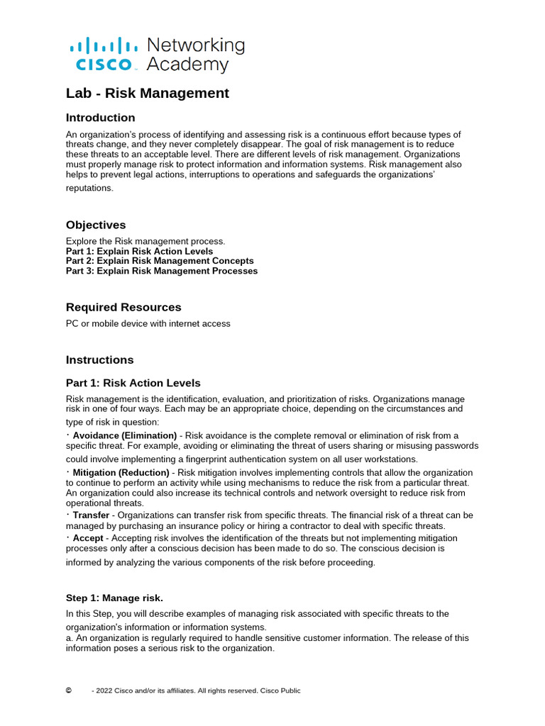 26 1 3 Lab Risk Management | PDF | Risk Management | Risk