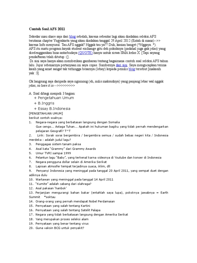 Contoh Soal Seleksi AFS 2011 | PDF