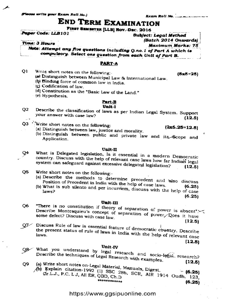 LLB 1 Sem Legal Method Llb101 Dec 2016 | PDF