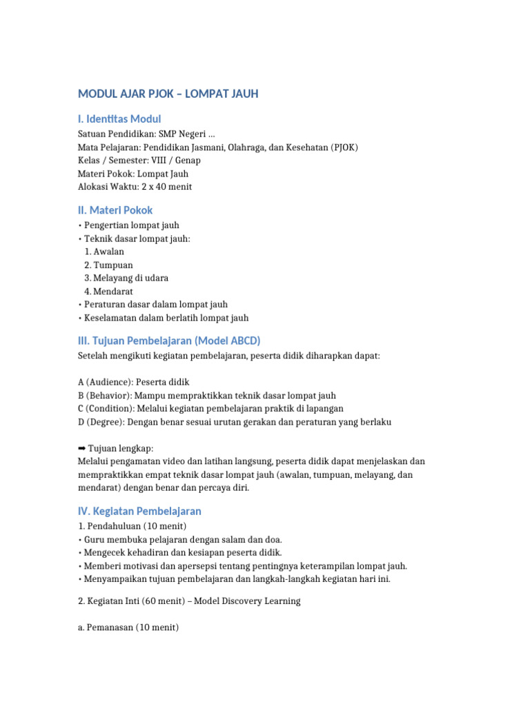 Modul Ajar PJOK Lompat Jauh | PDF