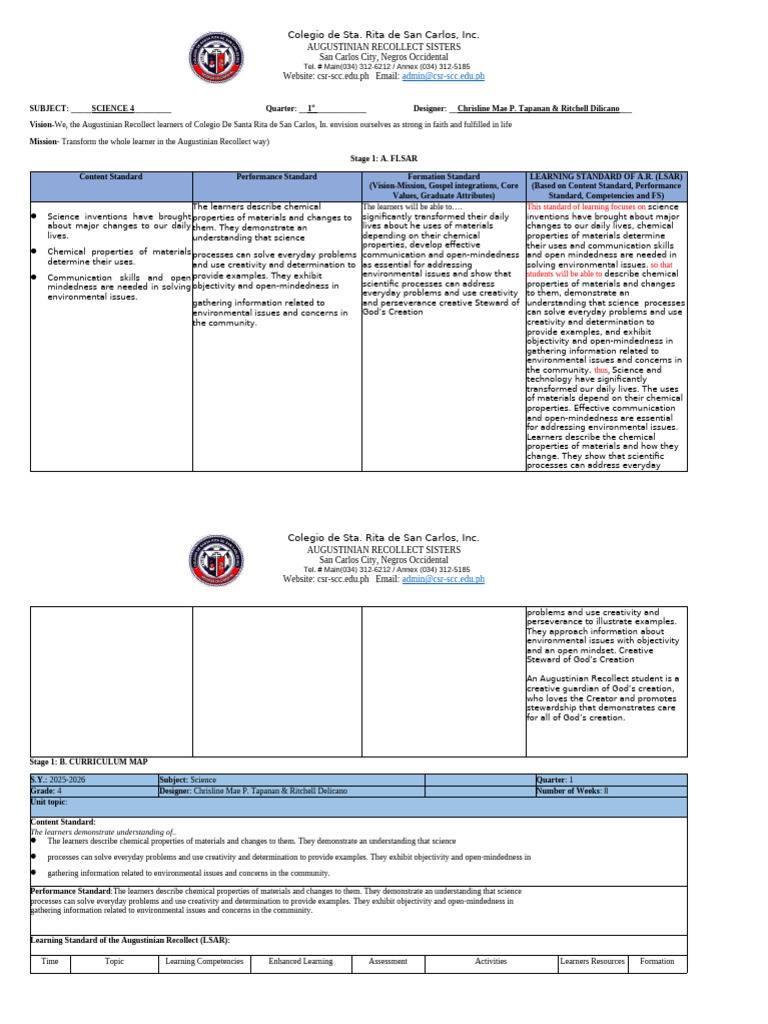 Curriculum-Map-Gr-4-Sci.docx quarter 1 | PDF | Science | Creativity