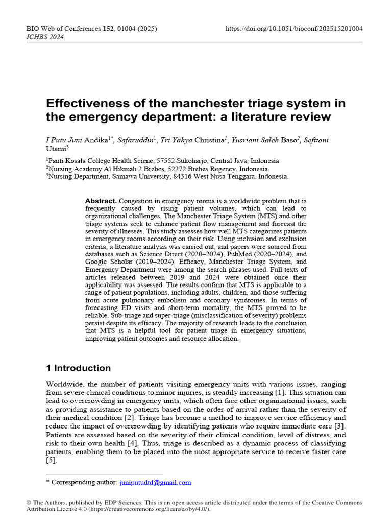 Effectiveness of the Manchester Triage System in t | PDF | Emergency ...