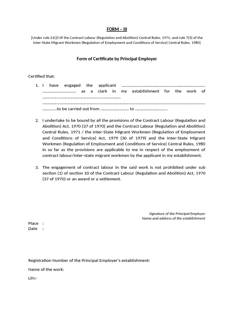 Principal Employer Certificate Form | PDF