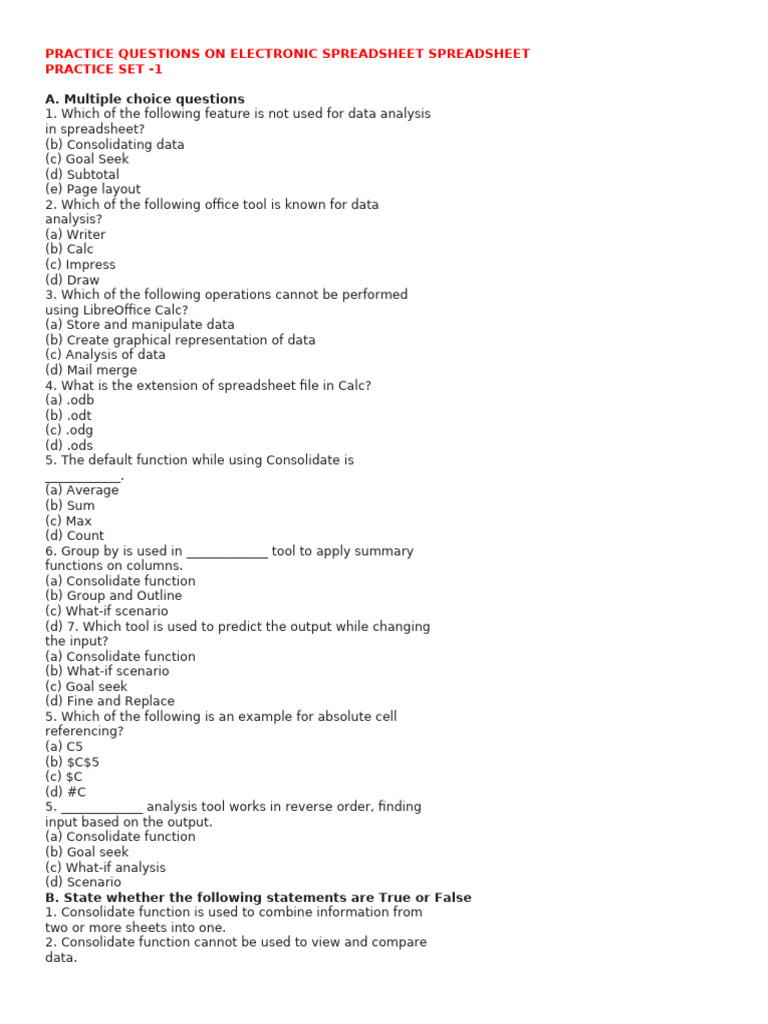 Spreadsheet Practice Questions Guide | PDF | Hyperlink | Spreadsheet