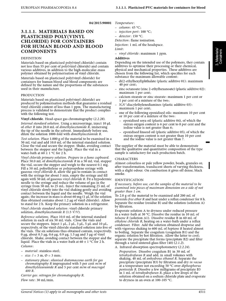 PVC Materials for Blood Containers | PDF | Syringe | Polyvinyl Chloride