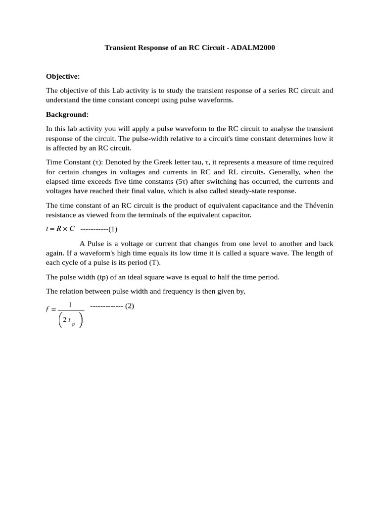 Transient Response of An RC Circuit | PDF | Capacitor | Electrical Network