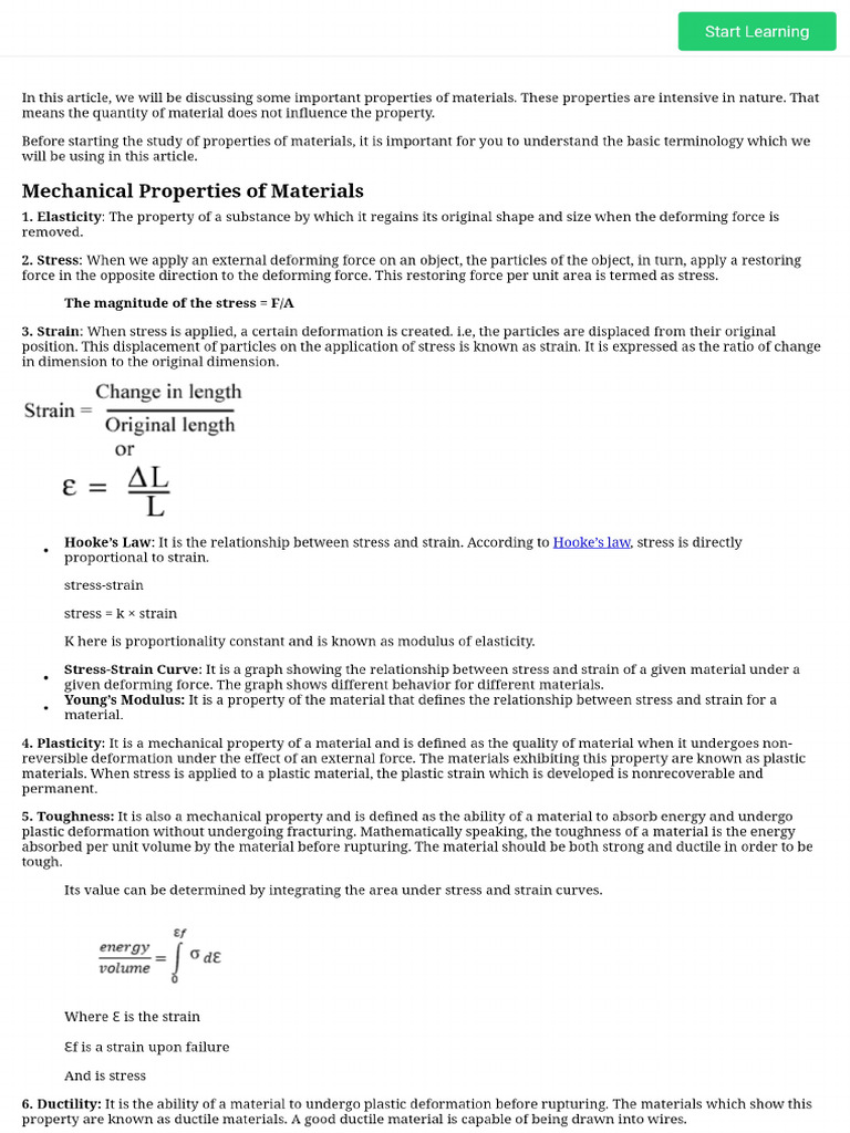 Properties of Materials_ Mechanical Properties, Types, Notes | PDF