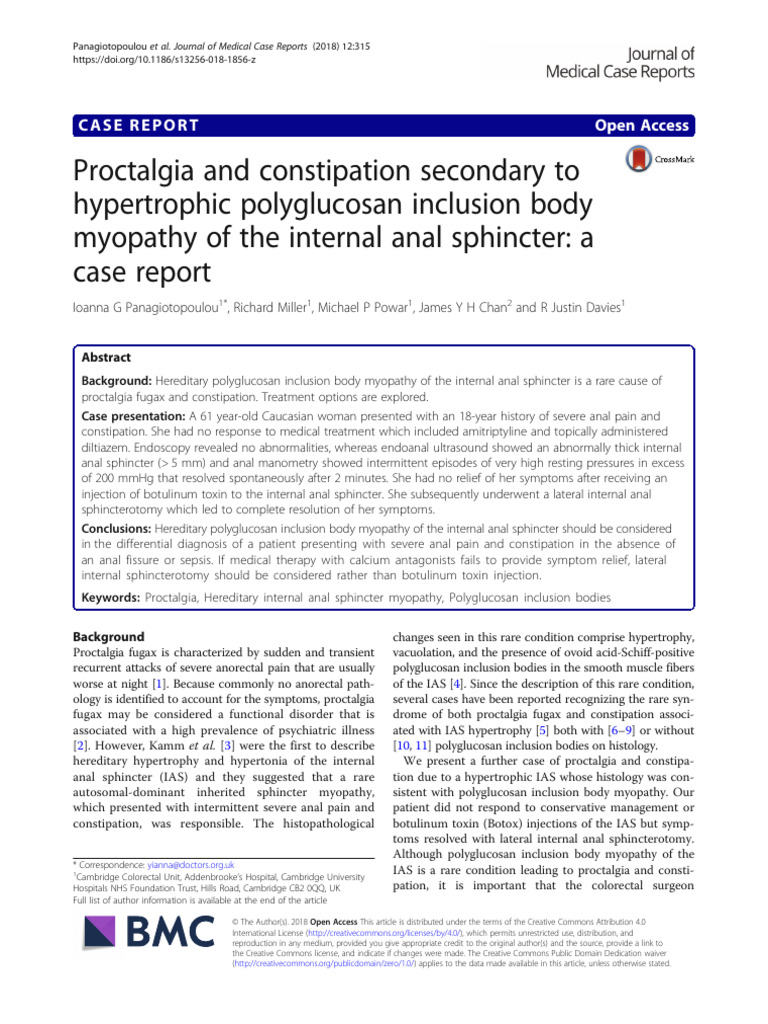 Proctalgia and Constipation Secondary To Hypertrophic Polyglucosan ...